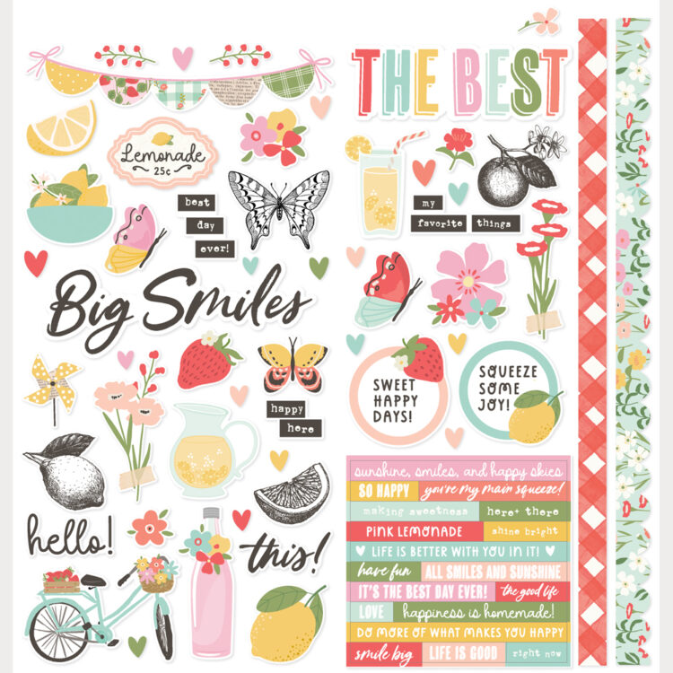 SIMPLE STORIES - Collezione Pink Lemonade - Cardstock Stickers Icons ...