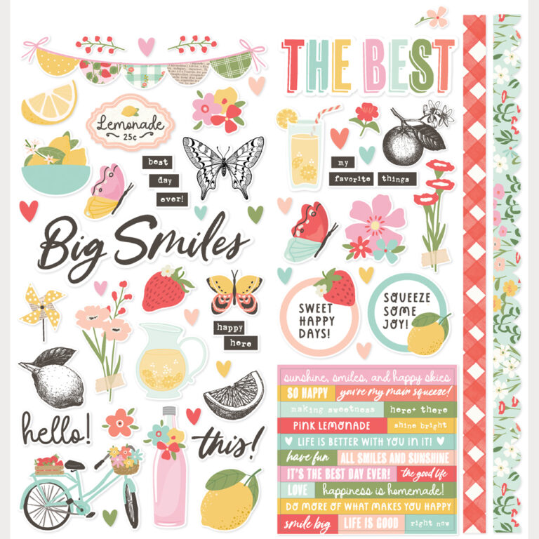 SIMPLE STORIES - Collezione Pink Lemonade - Cardstock Stickers Icons ...